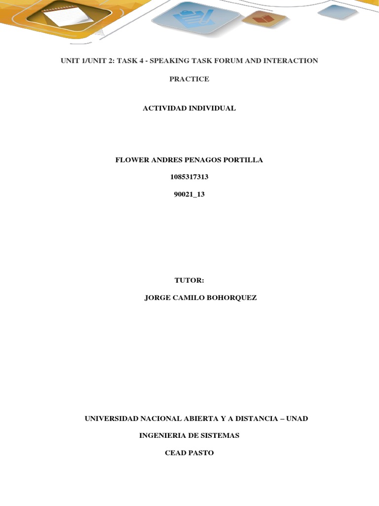 Unit 1/unit 2: Task 4 - Speaking Task Forum and Interaction Practice ...