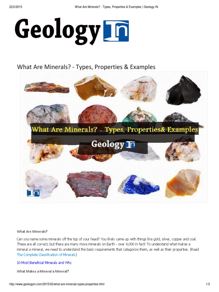 What Are Minerals? - Types, Properties & Examples | PDF | Minerals ...