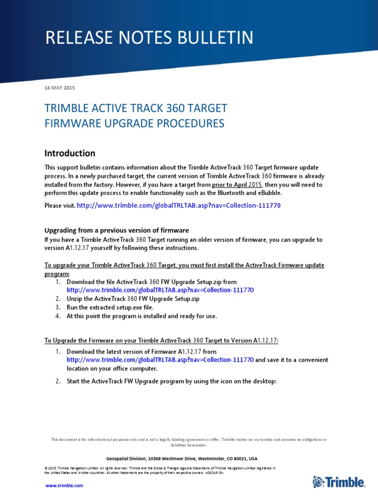 Trimble AT360 Target Firmware A1 12 17 Release Notes | PDF | Usb ...