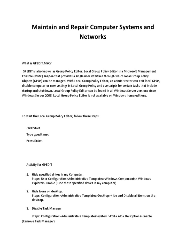 COC4 Regedit and Gpedit | PDF | Group Policy | Windows Registry