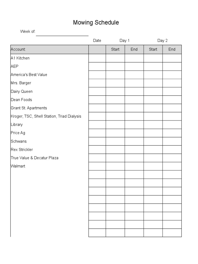 Mowing Schedule | PDF