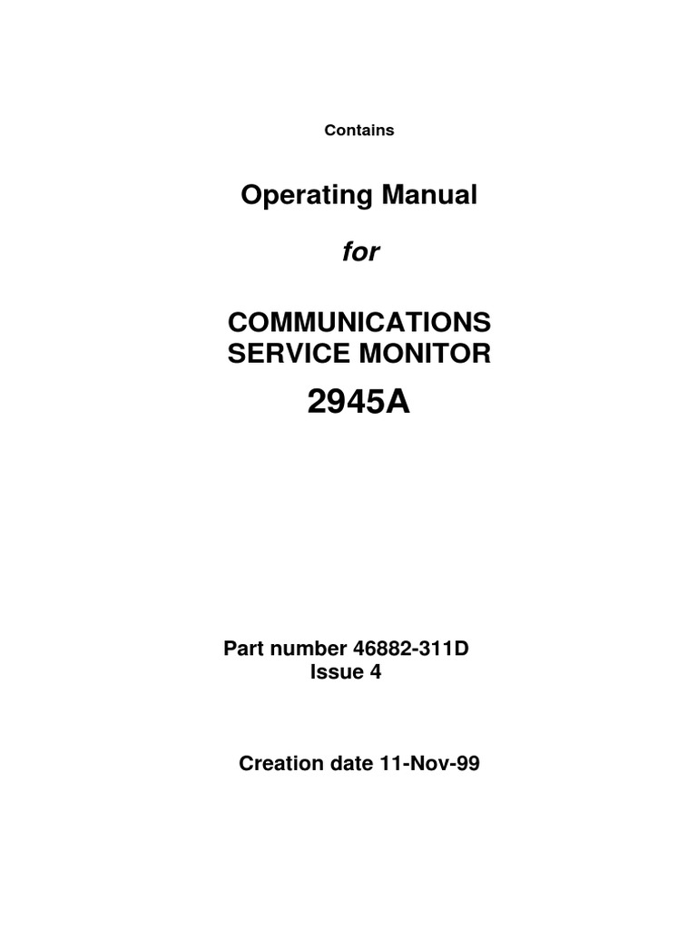 Operating Manual For Communications Service Monitor 2945a | PDF ...