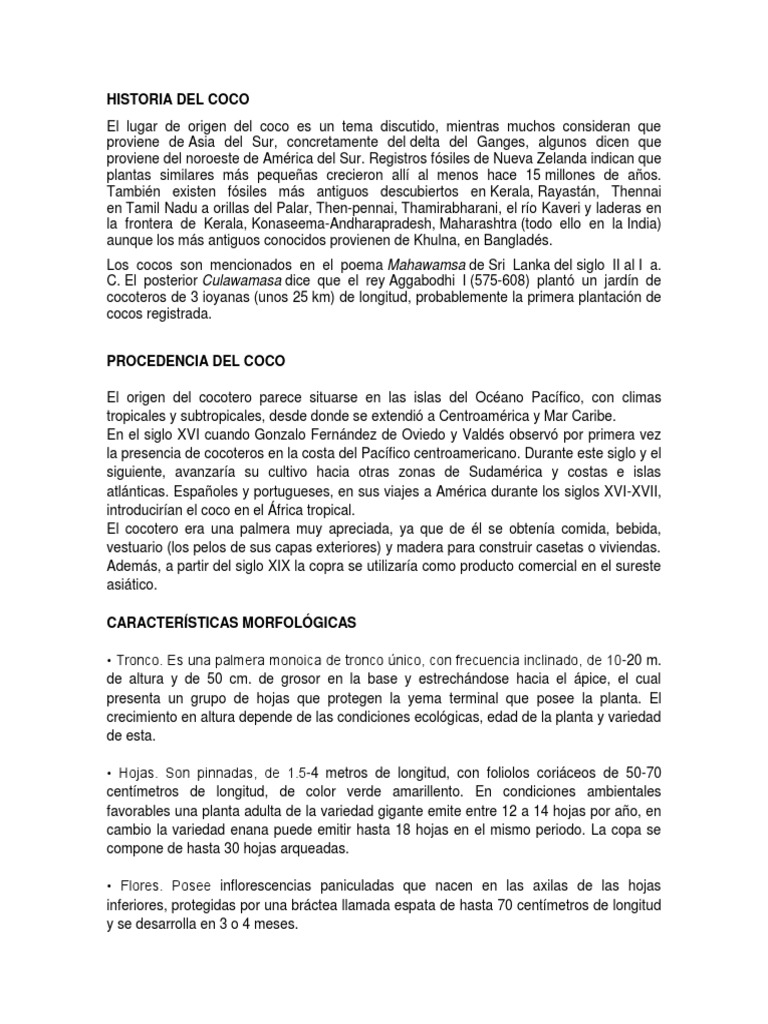Historia Del Coco | PDF | Coco | Hoja