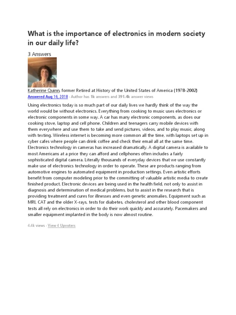 Importance of Electronics in Daily Life and Society | PDF