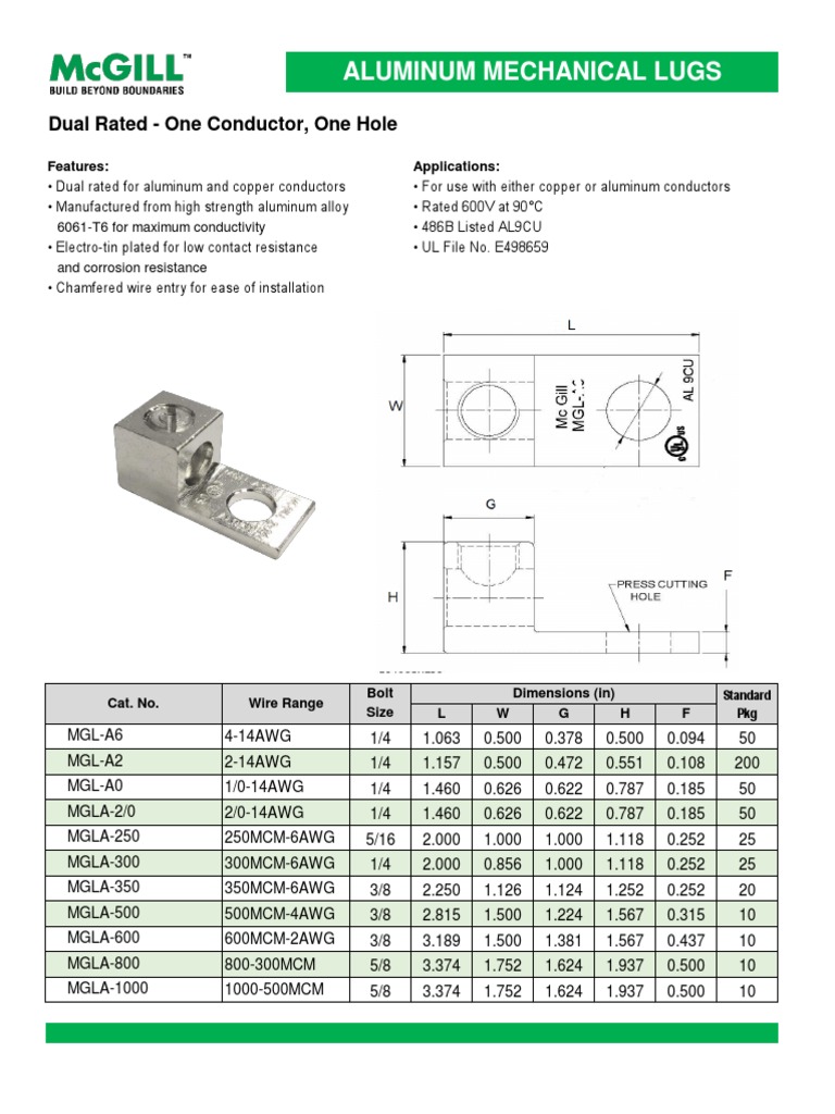 Mechanical Lugs, Dual Rated | PDF | Electrical Conductor | Copper