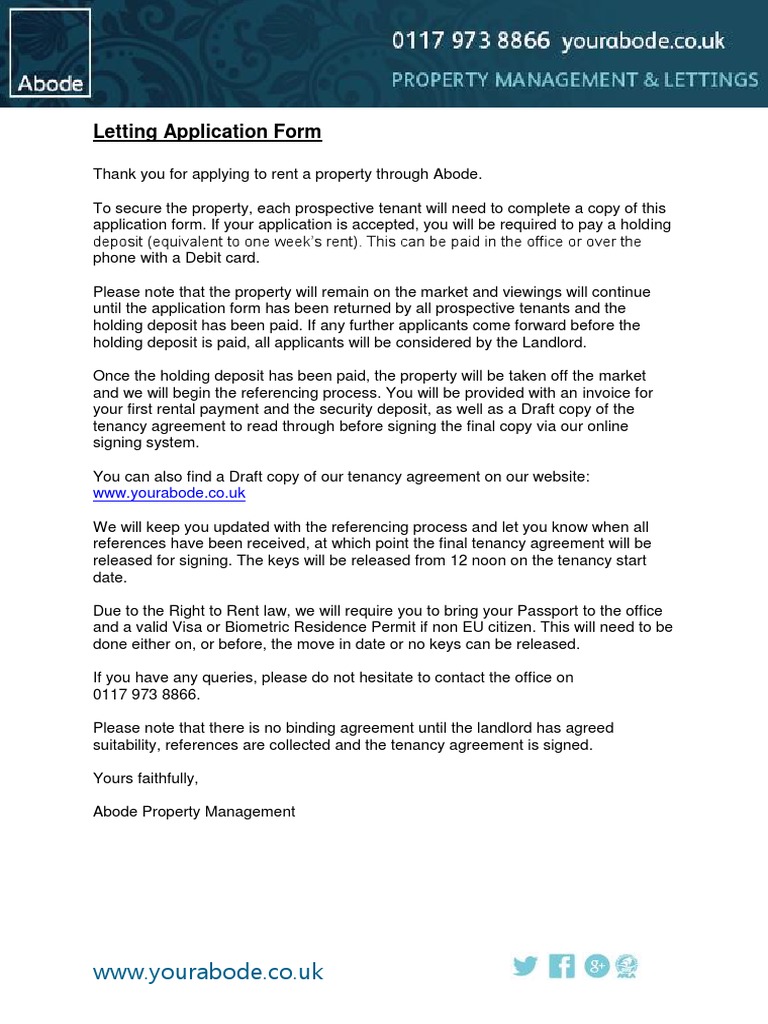 Letting Application Form | PDF | Leasehold Estate | Landlord
