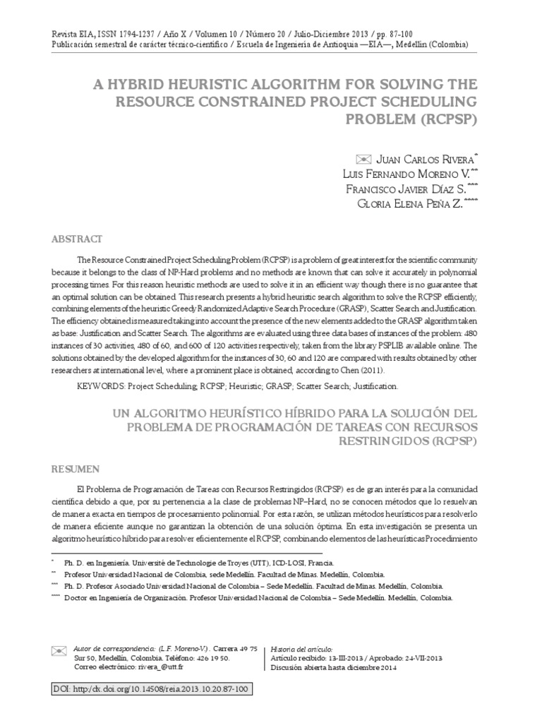 A Hybrid Heuristic Algorithm For Solving The Resource Constrained ... A Hybrid Heuristic Algorithm For Solving The Resource Constrained ...