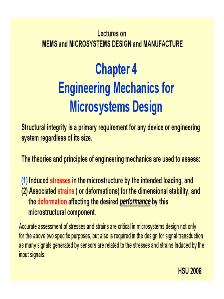 Engineering Mechanics For Microsystems Design: Stresses Strains Deformation | PDF | Fracture ...