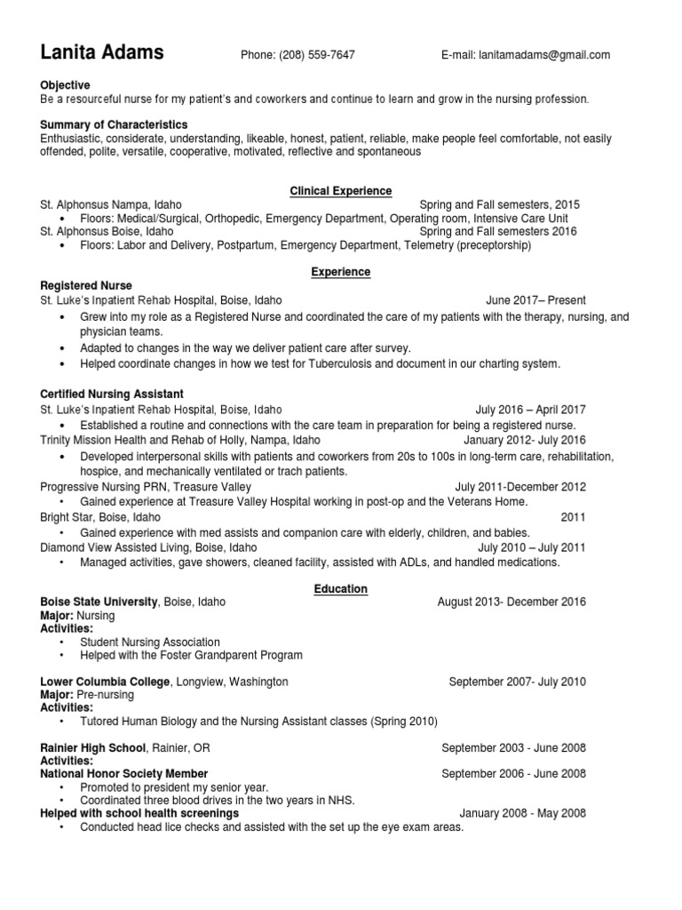 RN Resume Functional Skills Current and Condensed | PDF | Nursing ...