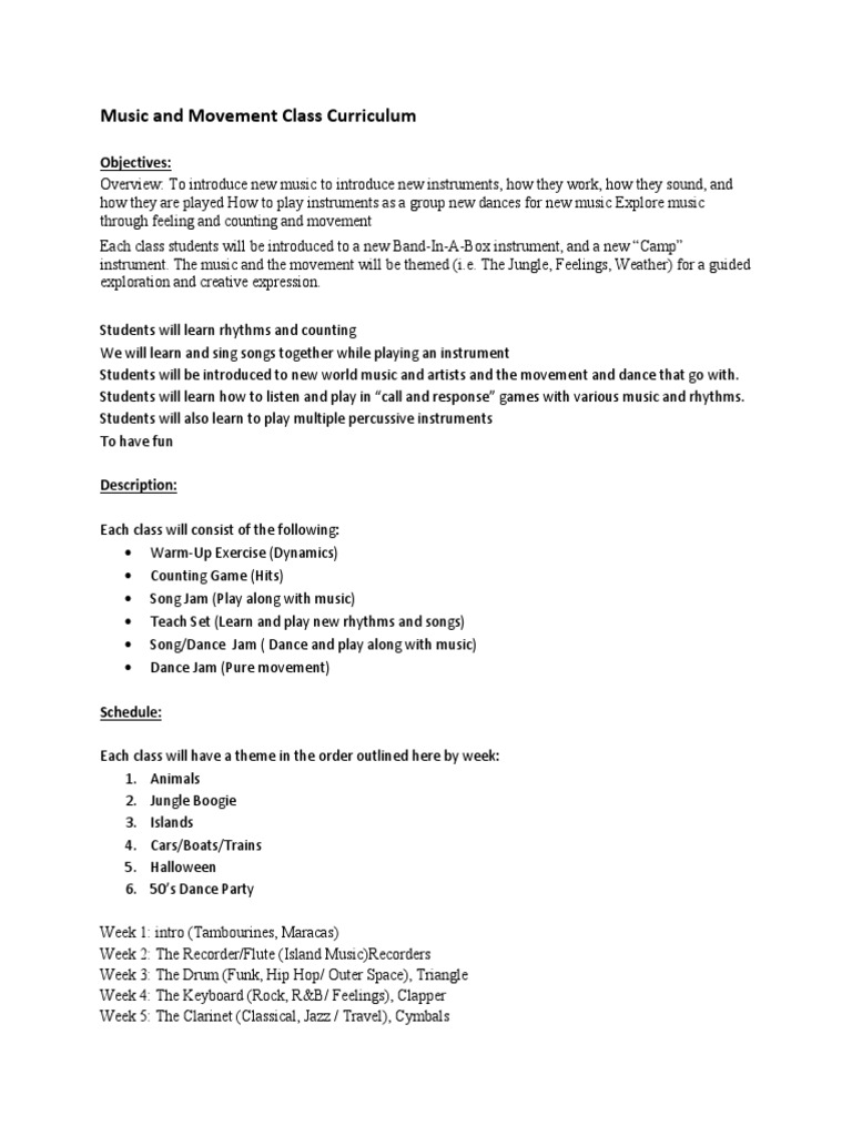 Music and Movement Class Curriculum | PDF