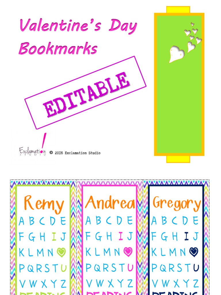 Valentine’s Day Bookmarks for Students | PDF