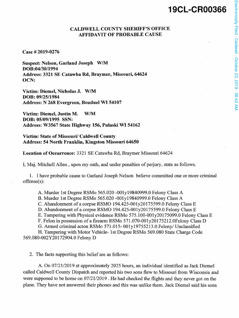 Garland "Joey" Nelson Probable Cause Document | PDF | Federal Bureau Of ...
