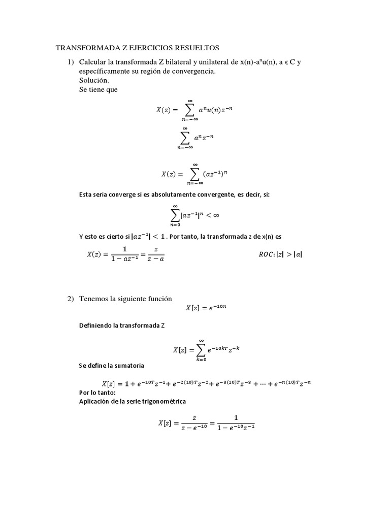 Transformada Z: Ejercicios Resueltos | PDF