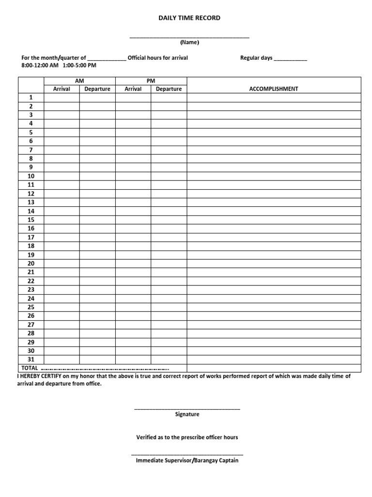 Daily Time Record | PDF