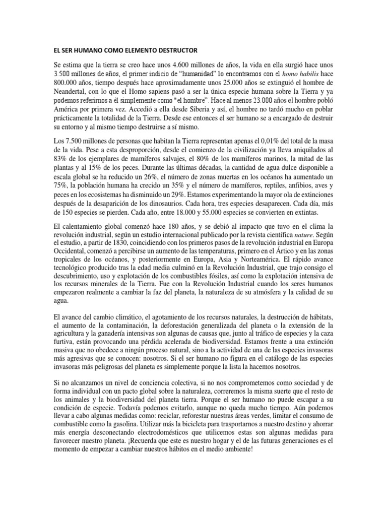 El Ser Humano Como Elemento Destructor | PDF | Destrucción del habitát ...