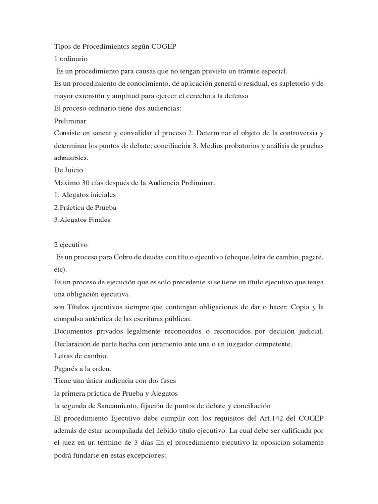 Procedimientos COGEP: Guía Breve | PDF | Evidencia (ley) | Pagos