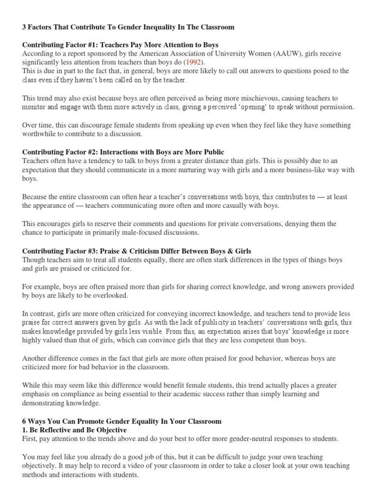 3 Factors That Contribute To Gender Inequality in The Classroom | PDF ...