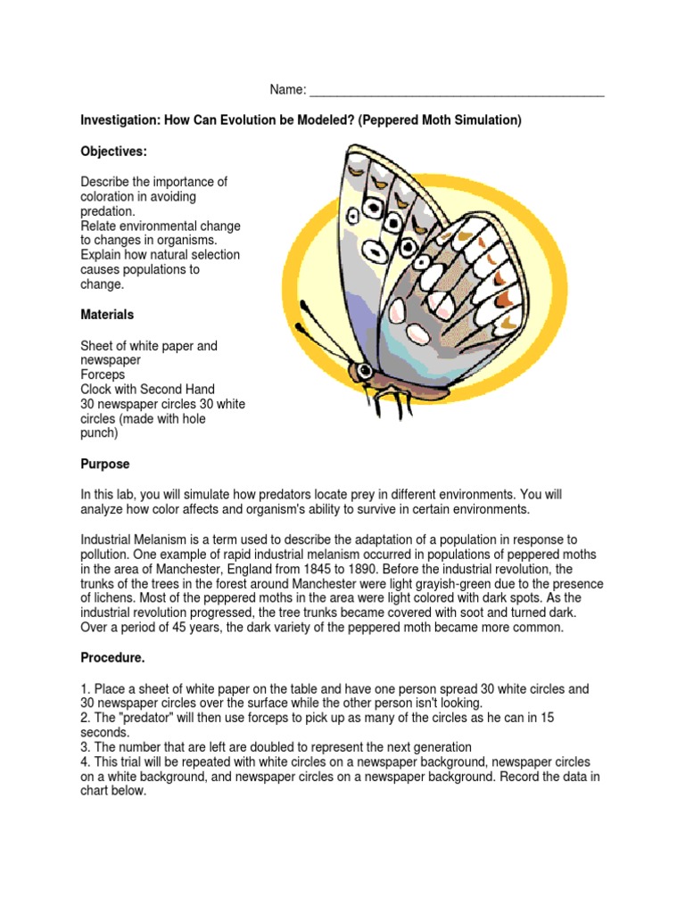 Peppered Moth Evolution Activity | PDF | Chart | Biology