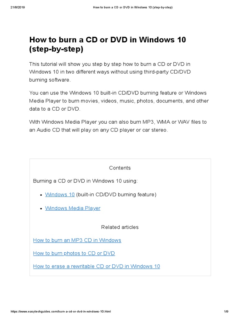How To Burn A CD or DVD in Windows 10 (Step-By-step) | PDF | Dvd ...