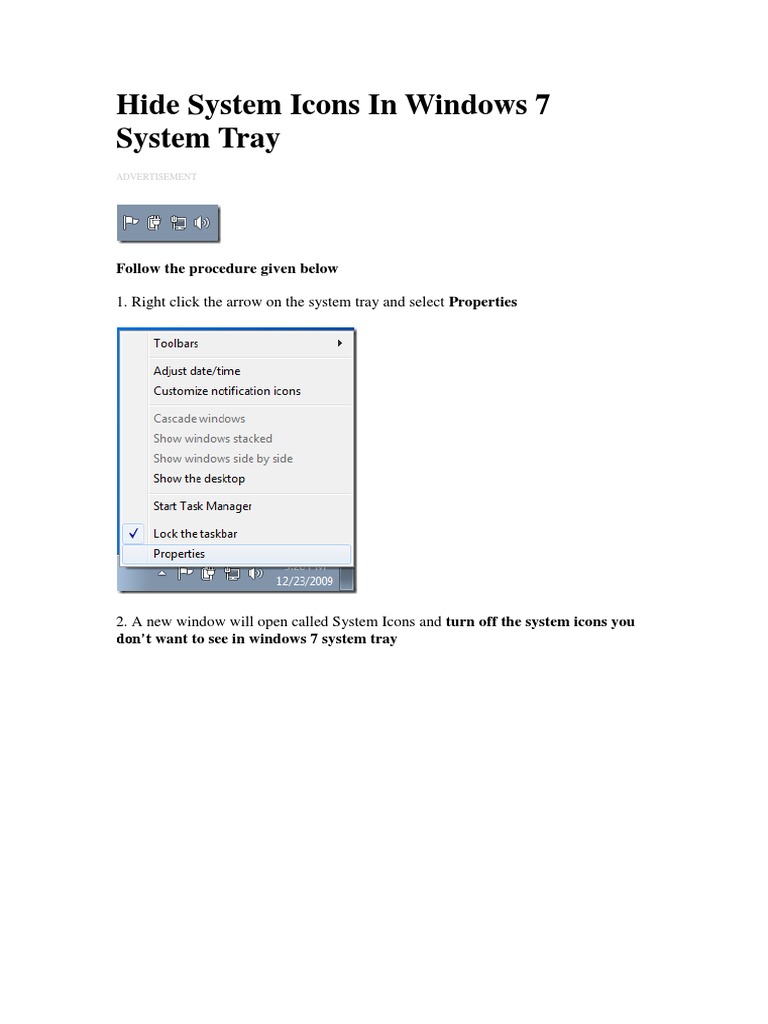 Hide System Icons in Windows 7 Tray | PDF | Computers | Technology ...