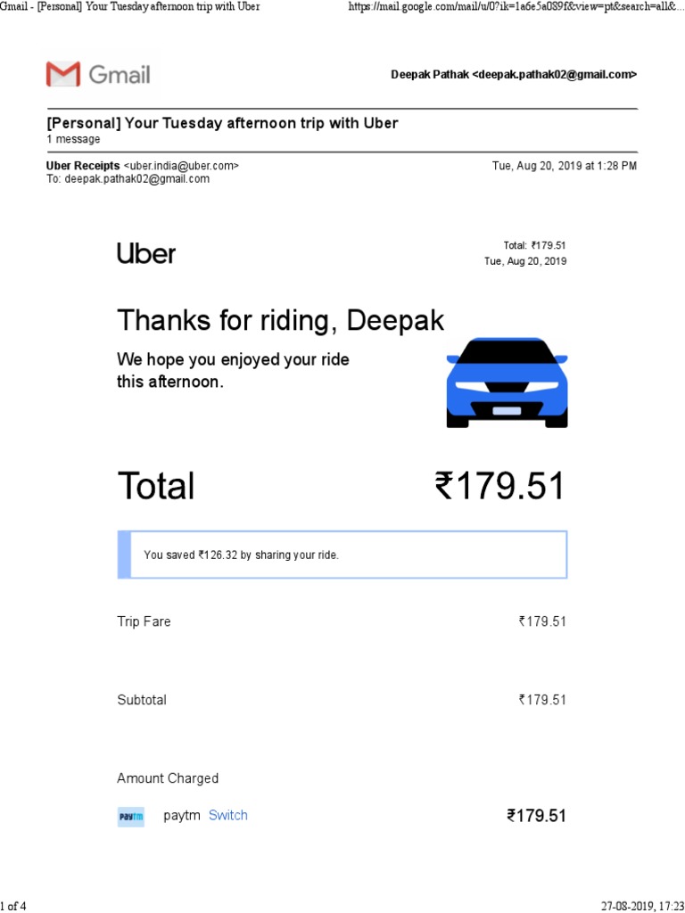 Uber Bill | PDF | Business