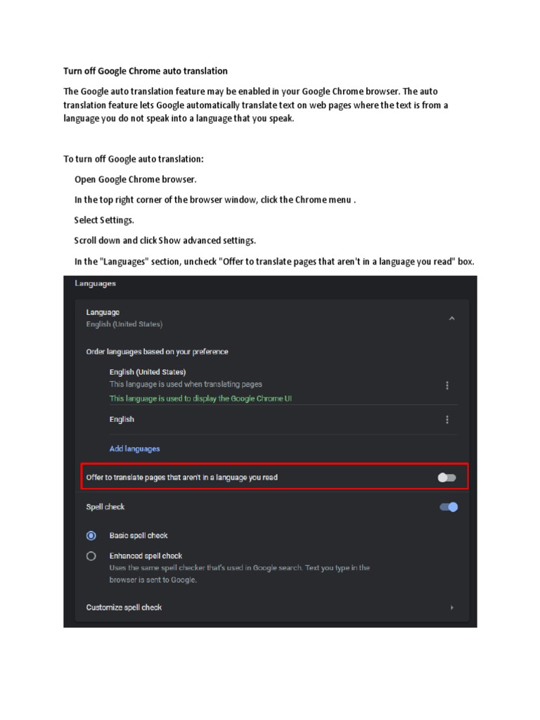 Turn Off Google Chrome Auto Translation | PDF
