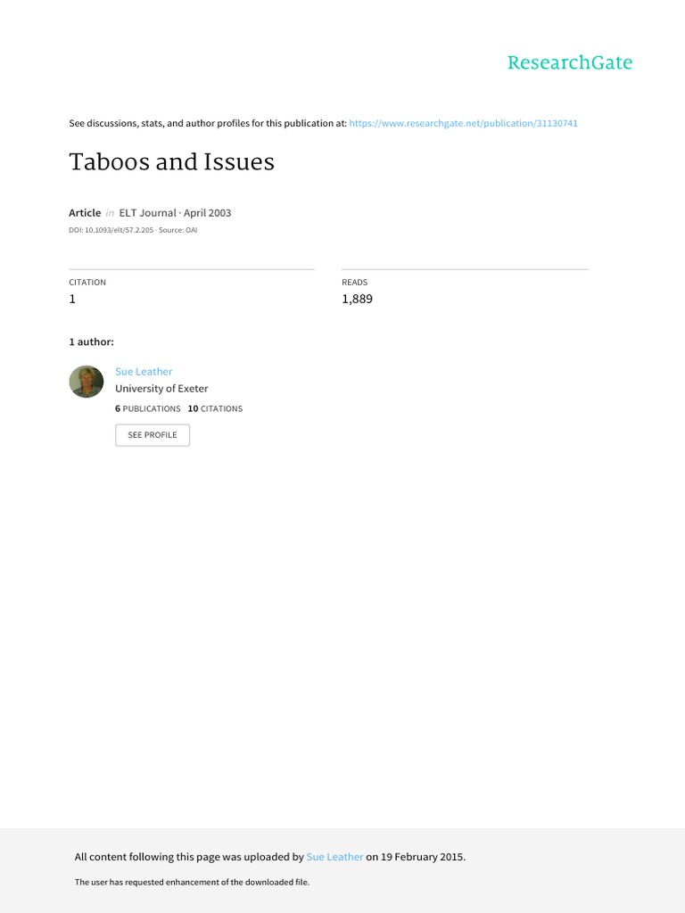 Taboos and Issues | PDF | English As A Second Or Foreign Language | Teachers