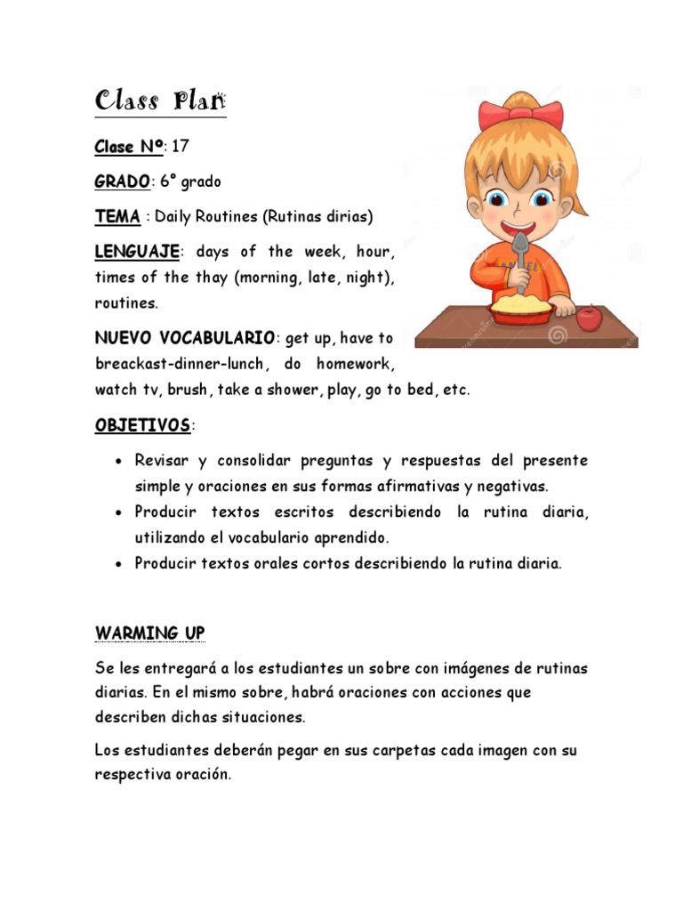 Daily Routine-Class Plan 6 | PDF