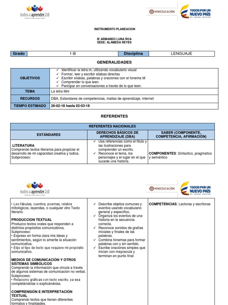 Planeación Letra M 1B | PDF | Comunicación | Cognición