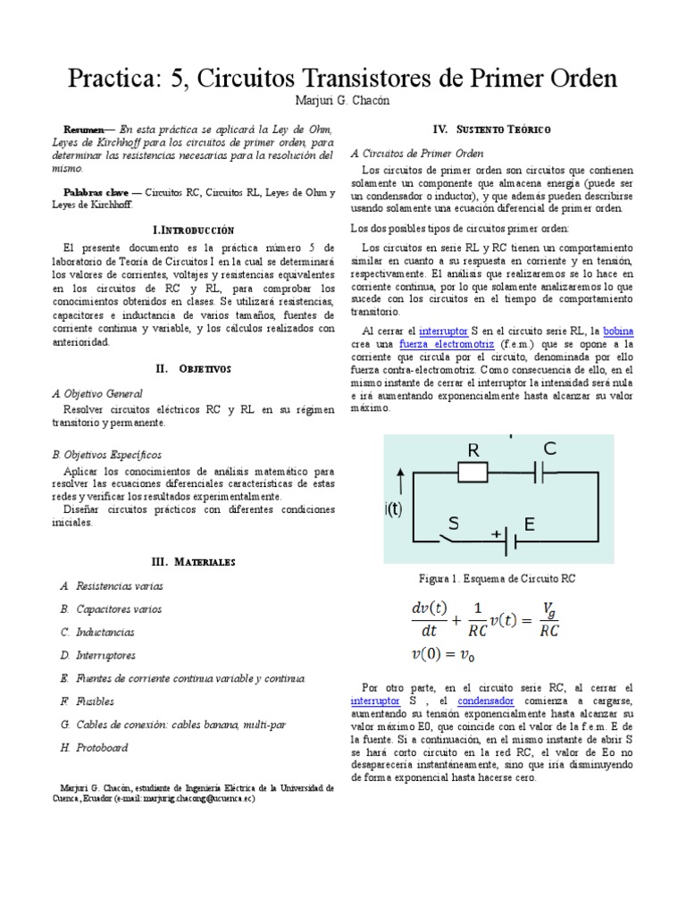 Practica 5 Circuitos de Primer Orden | PDF | Inductor | Condensador