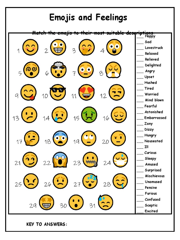 Emoji Feelings Matching Activity | PDF