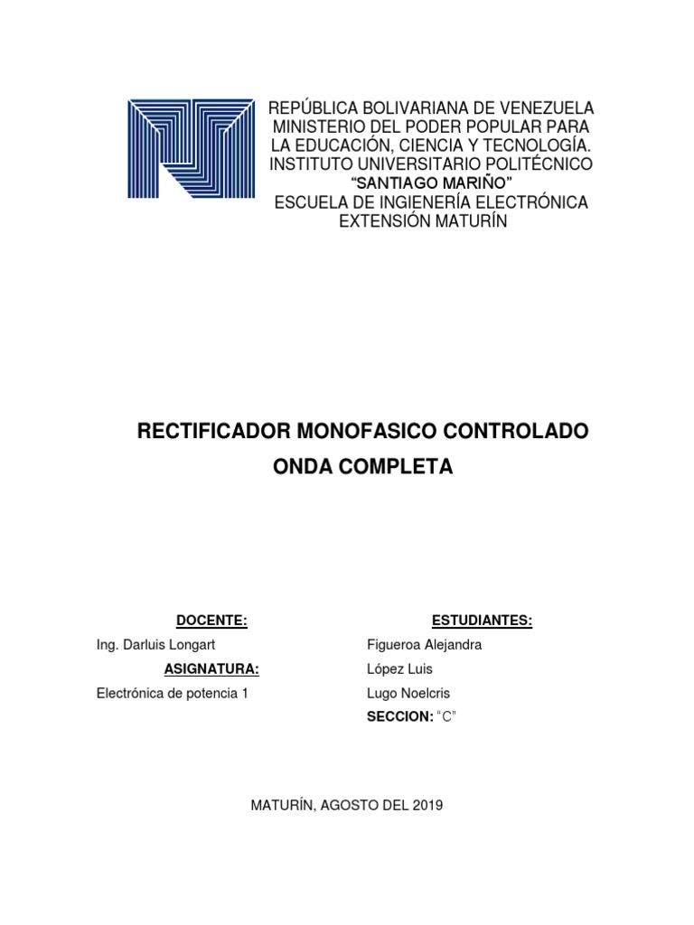 Rectificador Monofasico Controlado Onda Completa | PDF | Rectificador | Corriente eléctrica