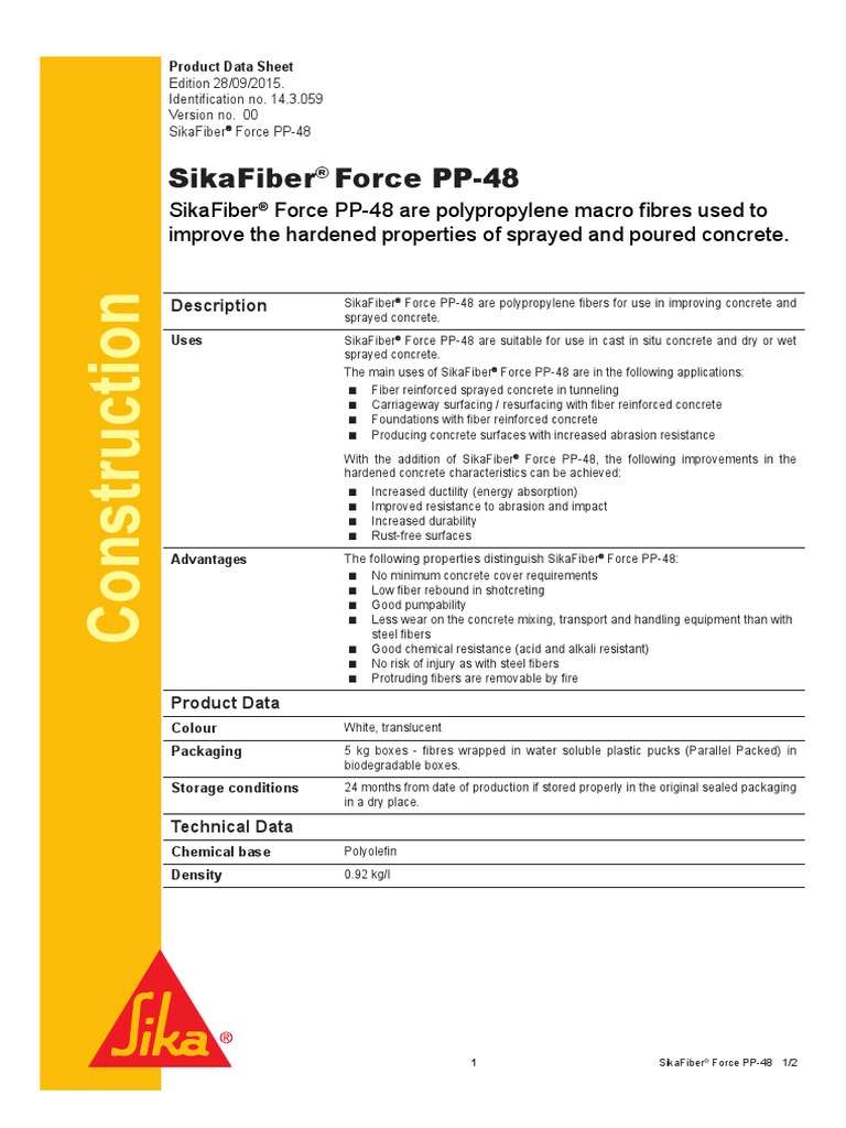 SikaFiber® Force PP-48 | PDF | Fibers | Concrete