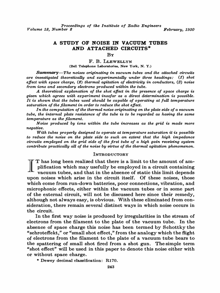 Frederick Britton Llewellyn - Noise in Vacuum Tubes and Attached ...