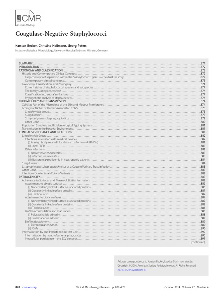 2014 Coagulase-Negative Staphylococci | PDF | Staphylococcus | Bacteria