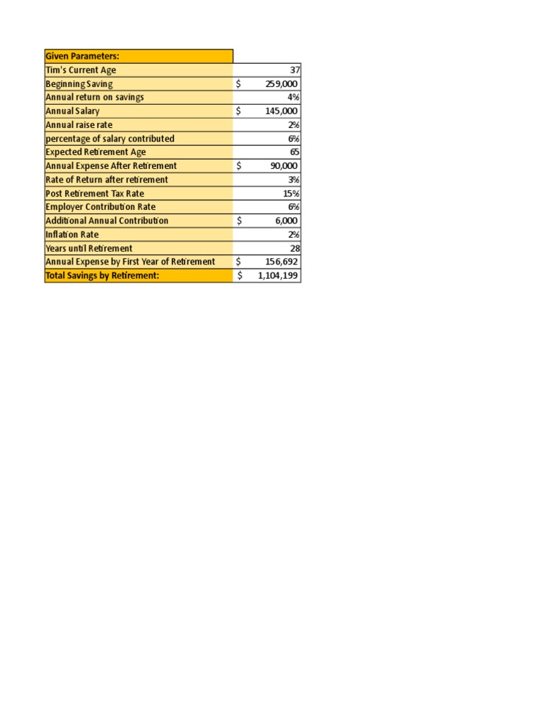Calculating Tim's Optimal Retirement Savings Strategy and Projected ...