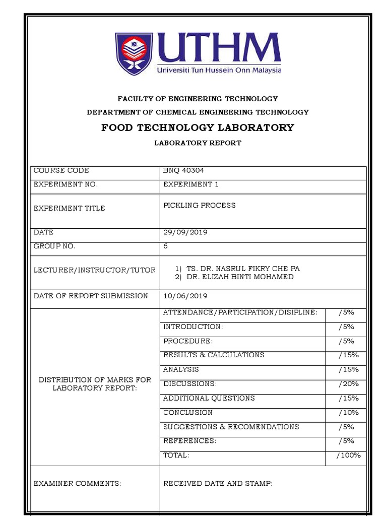 Pickling Process Laboratory Report | PDF | Pickling | Food Preservation
