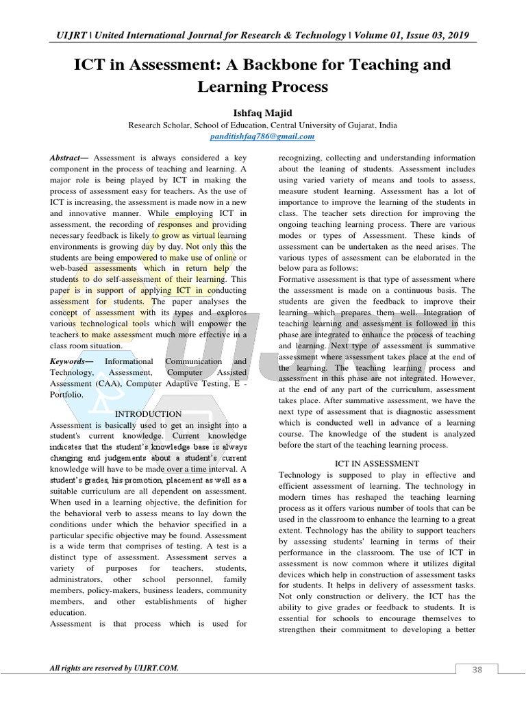 ICT in Assessment: A Backbone For Teaching and Learning Process | PDF ...