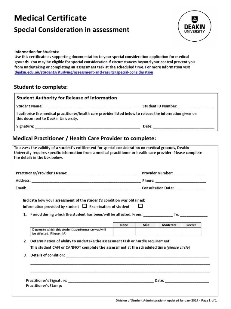Special Consideration Medical Certificate | PDF | Health Professional ...