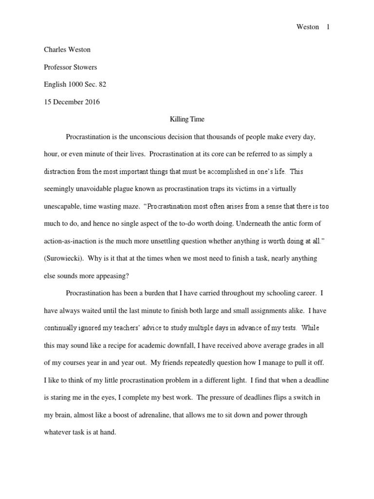 Procrastination Research Paper | PDF | Procrastination | Professional ...