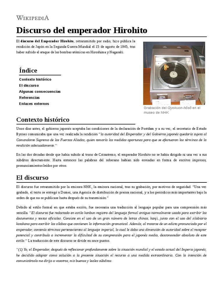 Discurso Del Emperador Hirohito | PDF | Agitación