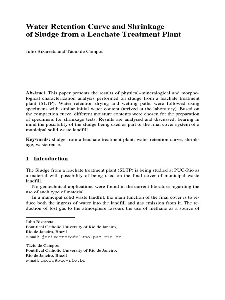 Water Retention Curve and Shrinkage of Sludge From A Leachate Treatment ...
