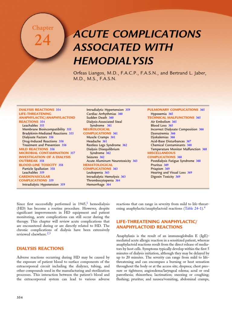 Acute Complications Associated With Hemodialysis | PDF | Dialysis ...