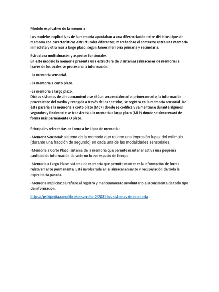 Modelo Explicativo de La Memoria | PDF