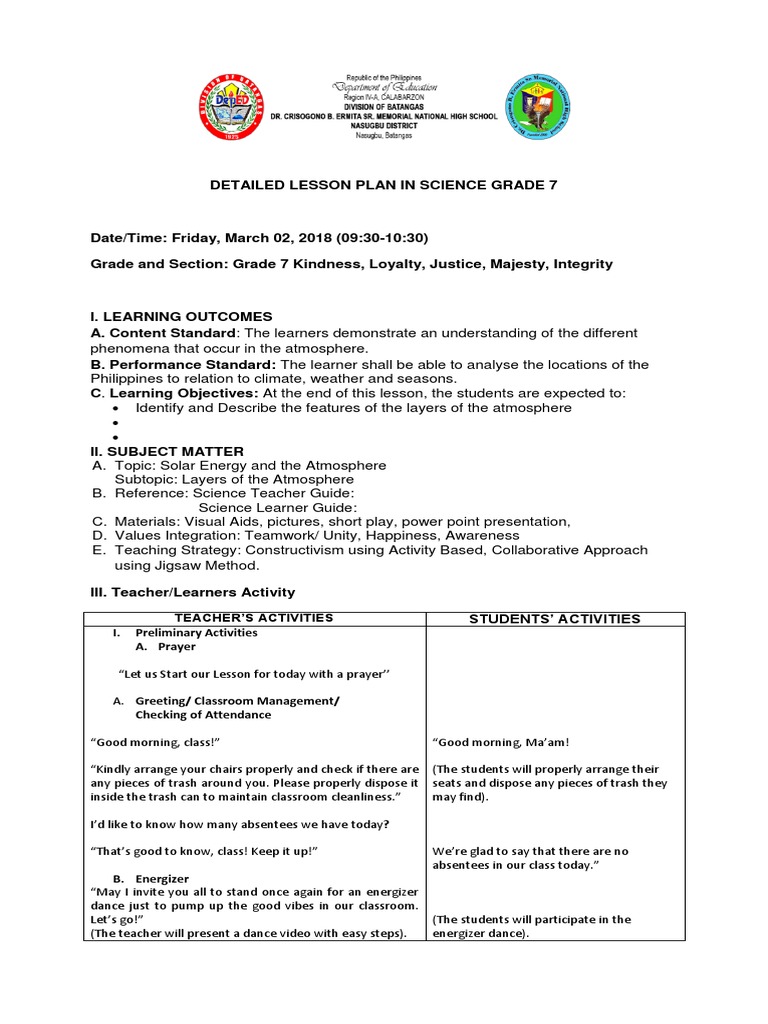 Lesson Plan Layers of The Atmosphere | PDF | Atmosphere Of Earth ...