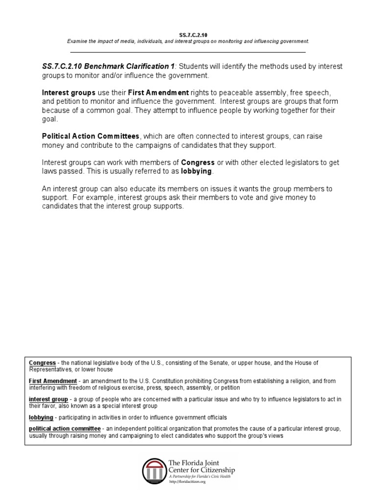 SS.7.C.2.10 Benchmark Clarification 1: Students Will Identify The ...