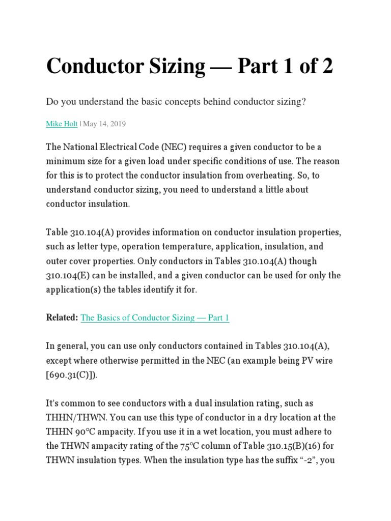 Conductor Sizing | PDF | Electrical Conductor | Electrical Wiring