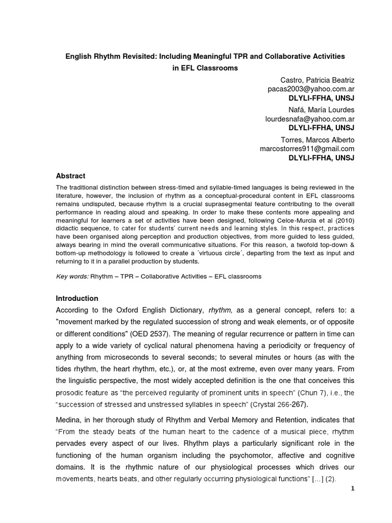 English Rhythm Revisited | PDF | English As A Second Or Foreign ...