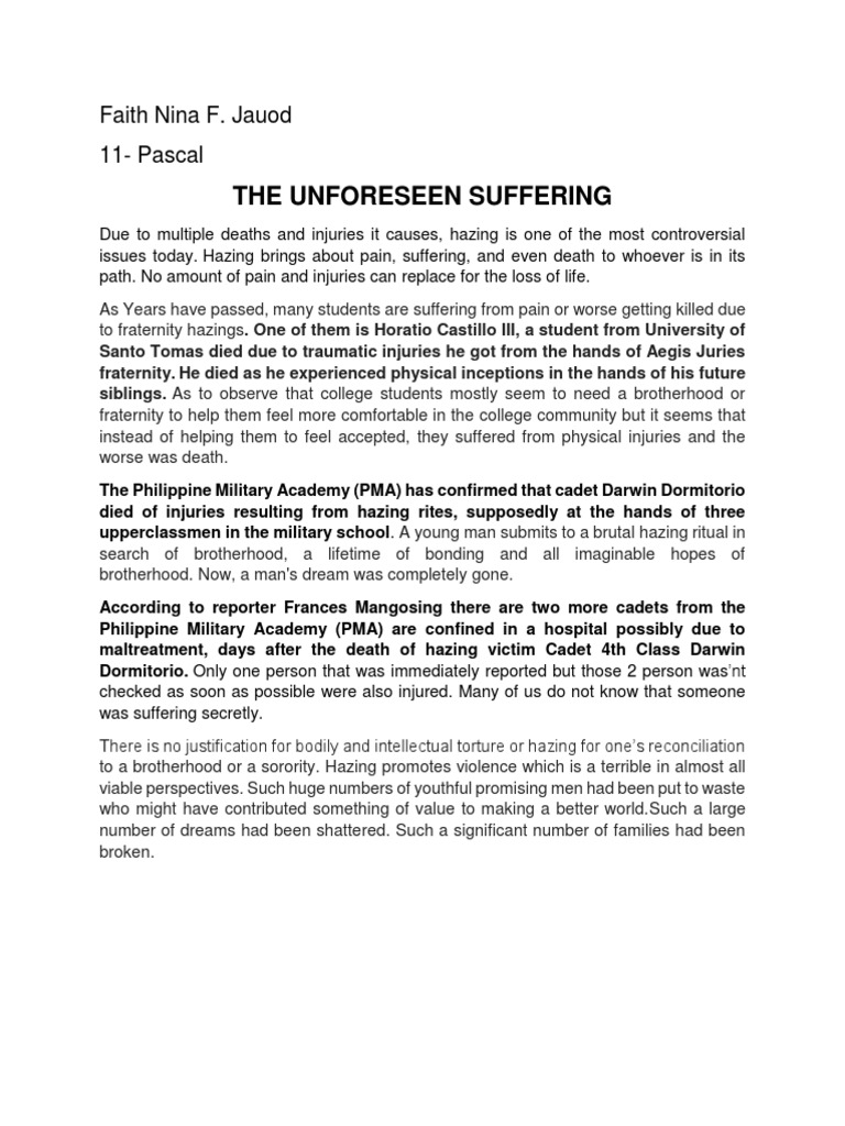 Position Paper about hazing