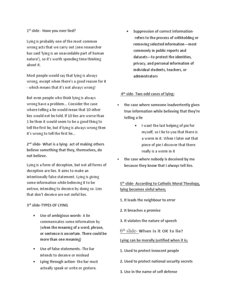 6 Slide-: When Is It OK To Lie? | PDF | Lie | Deception